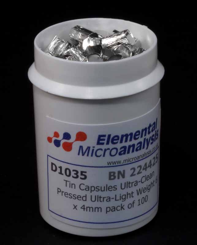 Tin Capsules Ultra-Clean Pressed Ultra-Light Weight 6 x 4mm pack of 100 ...