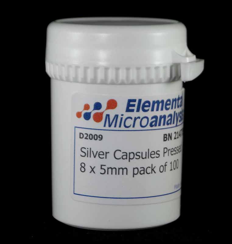 Silver Capsules Pressed 8 x 5mm pack of 100 - Elemental Microanalysis