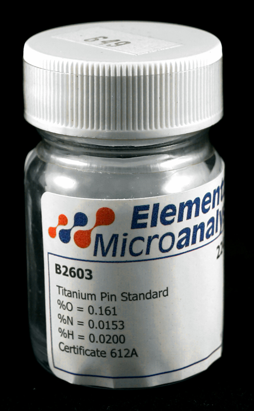Titanium Pin Standard 0.1G Approximate values 197ppmH 65ppmN 1250ppmO 0.0197%H 0.0065%N O=0.125 ...