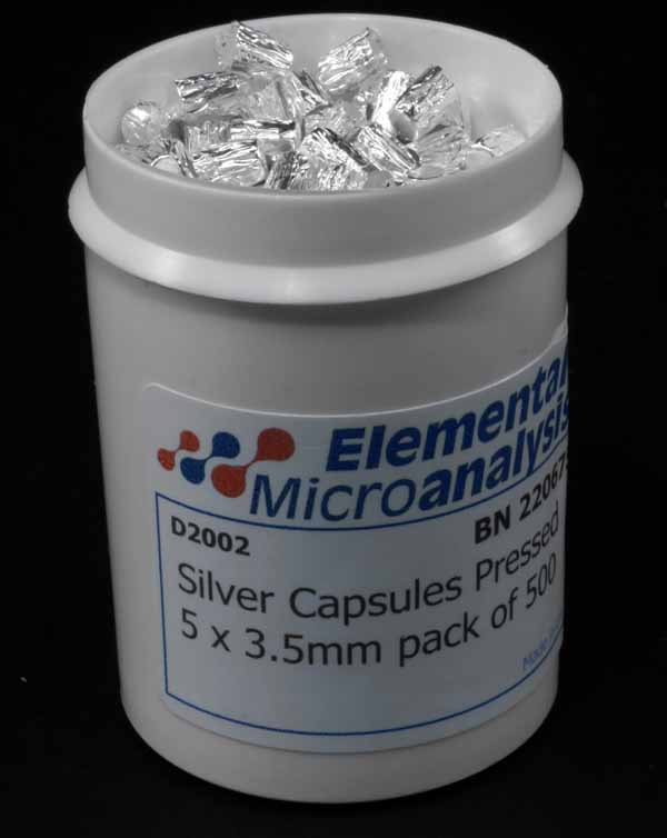 Silver Capsules Pressed 5 x 3.5mm pack of 500 | Elemental Microanalysis