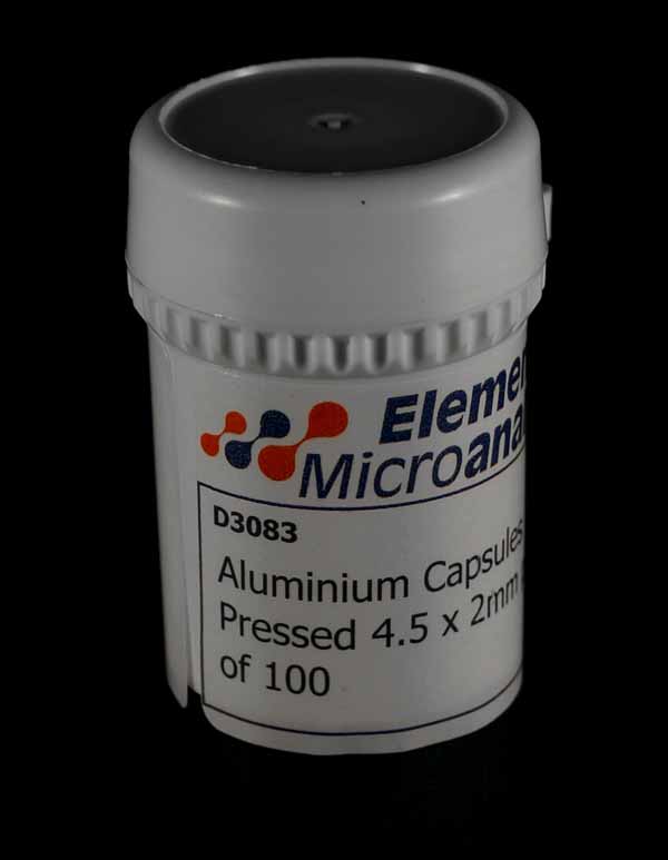 Aluminium Capsules Pressed 4.5 x 2mm pack of 100 - Elemental Microanalysis