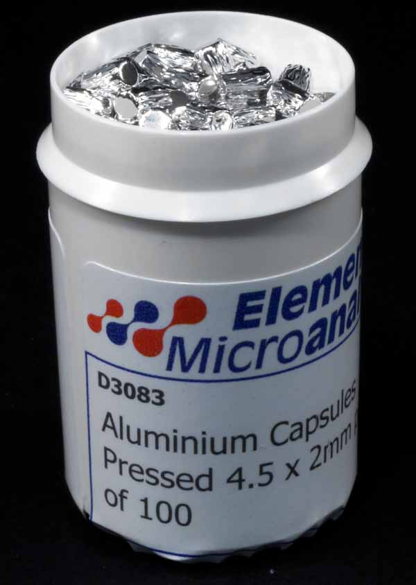Aluminium Capsules Pressed 4.5 x 2mm pack of 100 - Elemental Microanalysis