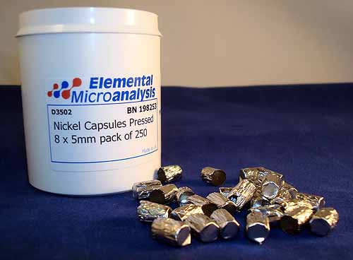 Nickel Capsules Pressed 8 x 5mm pack of 250 | Elemental Microanalysis