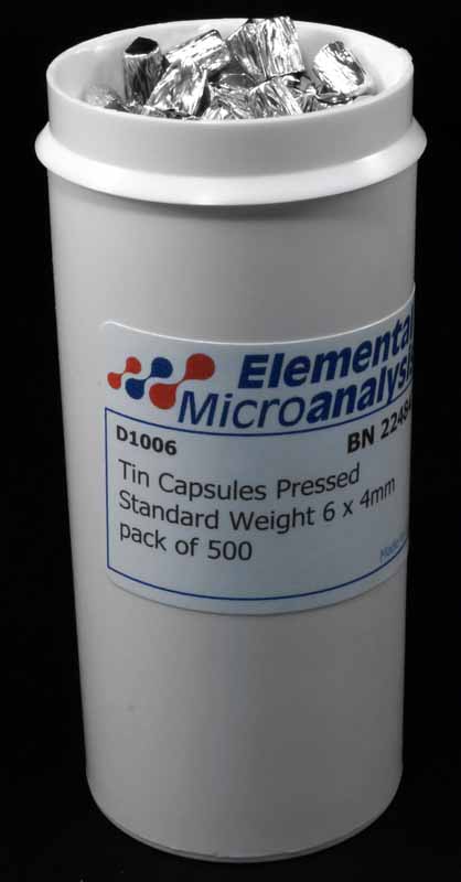 Tin Capsules Pressed Standard Weight 6 x 4mm pack of 500 | Elemental ...