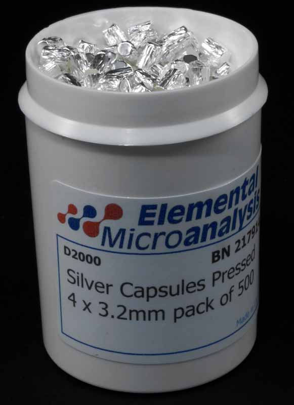 Silver Capsules Pressed 4 x 3.2mm pack of 500 - Elemental Microanalysis