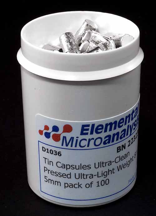 Tin Capsules Ultra-Clean Pressed Ultra-Light Weight 8 x 5mm, Multiwell ...