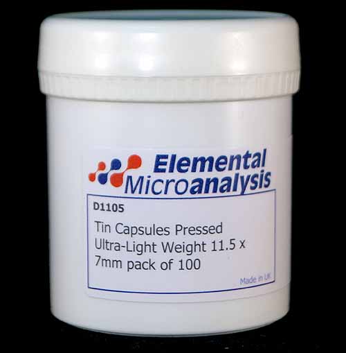Tin Capsules Pressed Standard Weight 11.5 x 7mm pack of 100 - Elemental ...
