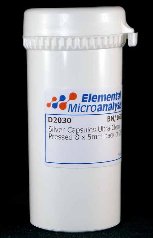 Silver Capsules Pressed 8 x 5mm pack of 250 - Elemental Microanalysis
